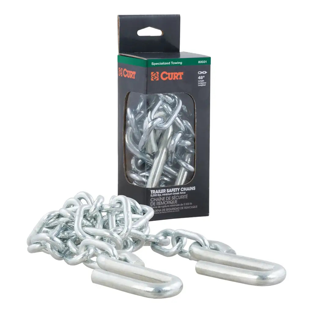 Curt 48" Safety Chain with 2 S-Hooks (5,000 lbs, Clear Zinc, Packaged ...